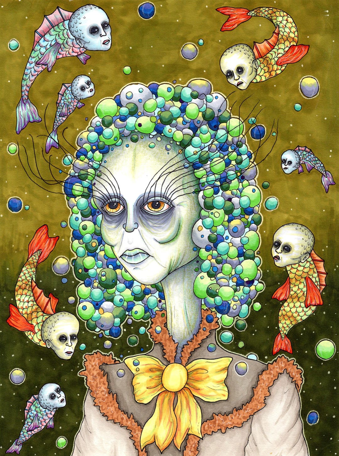 ORIGINAL ART: Mermaid Fish Drawing. 9"x12" - Etsy