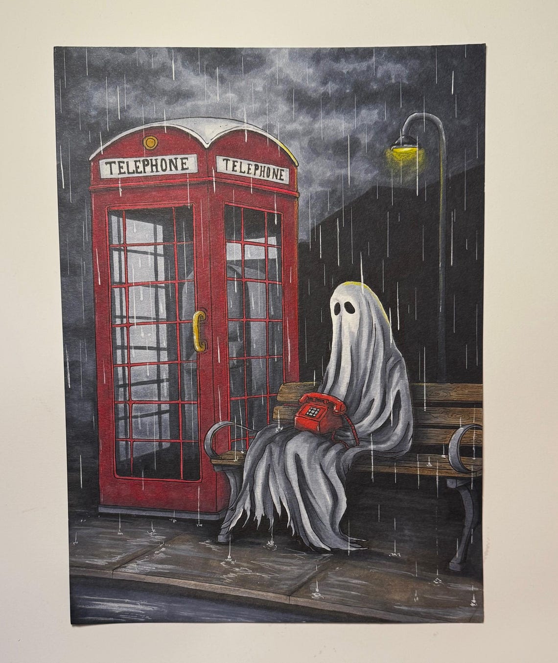 ORIGINAL ART: Sad Ghost Phone Artwork 11"x15" Original Physical Copy ...