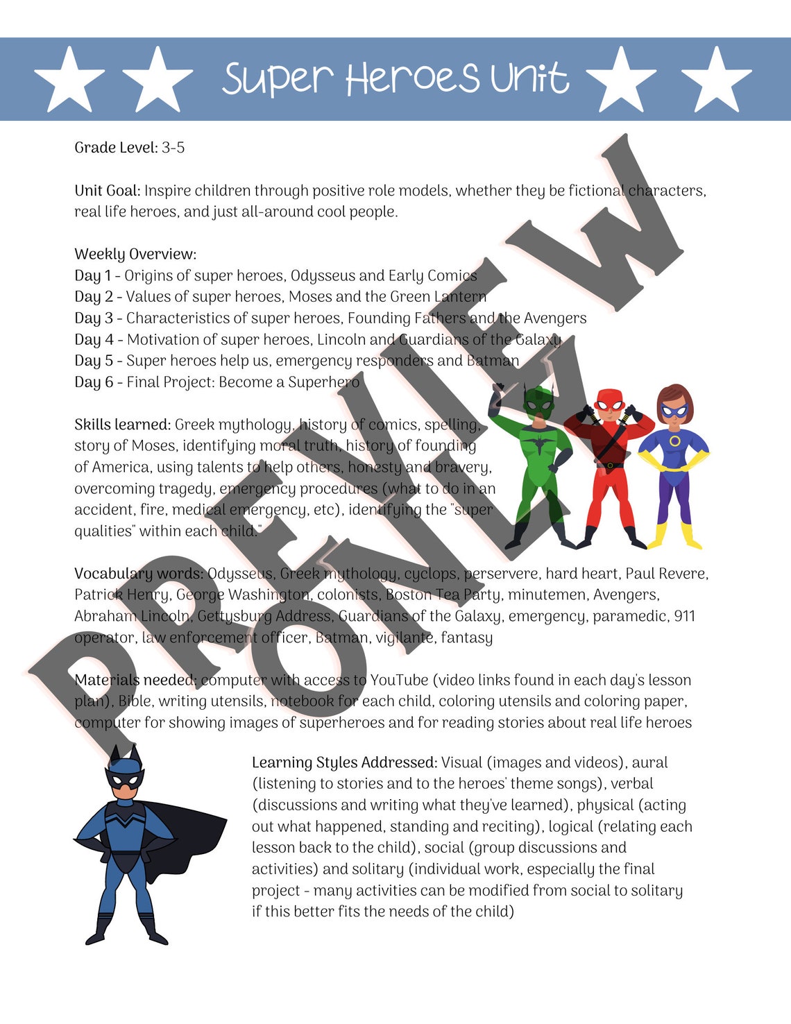 Super Heroes Homeschool Unit Grades 3-5 - Etsy