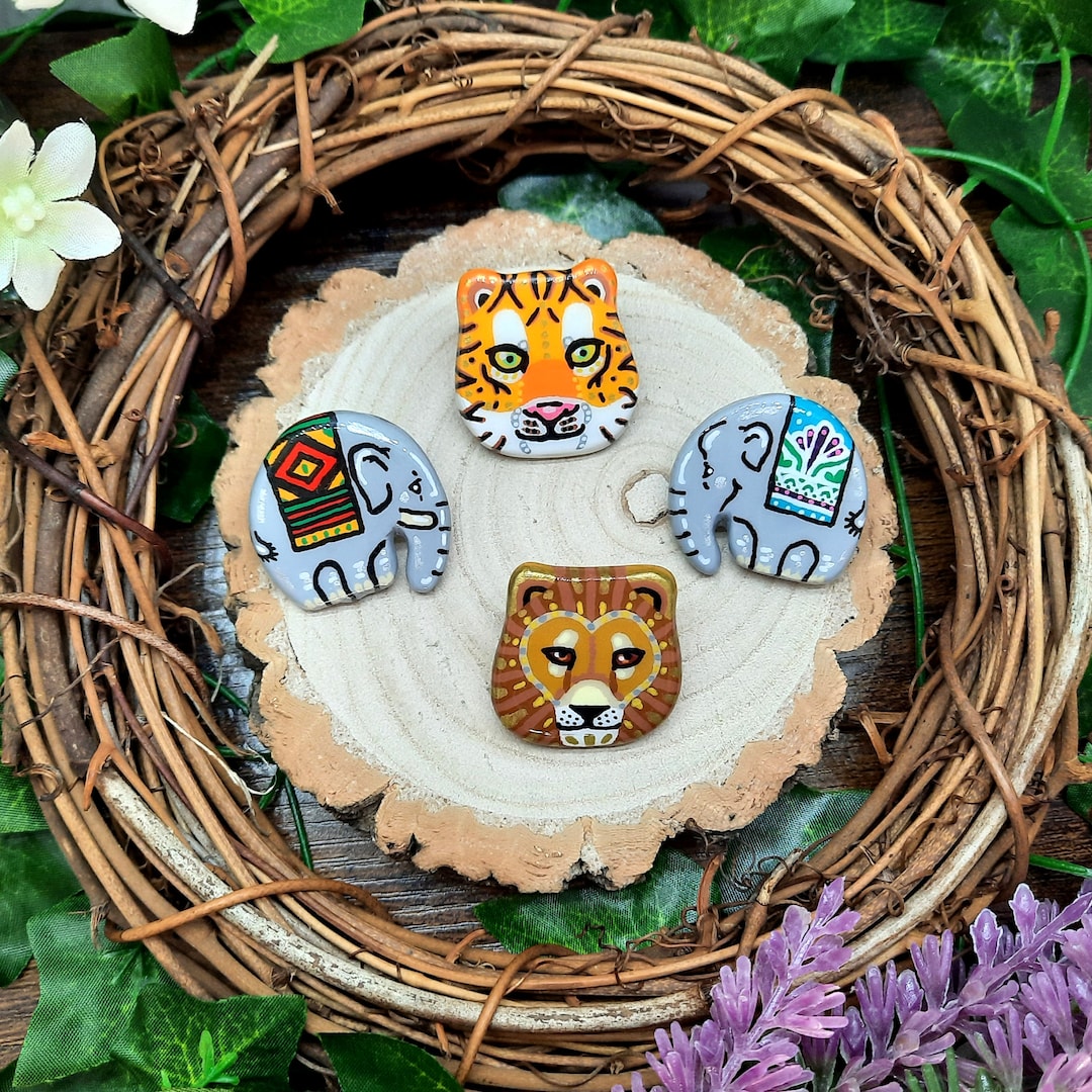 Animal Pins, Animal Badges, Lion Pin, Tiger Pin, African Elephant ...