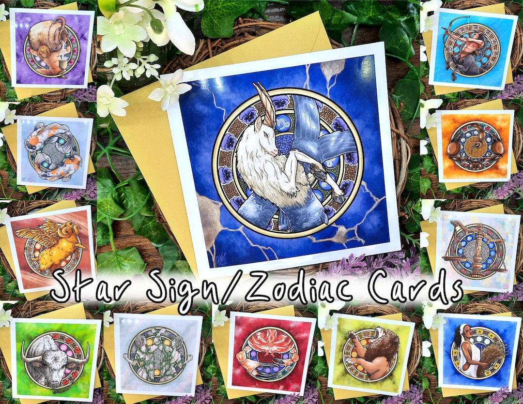 Star Sign Zodiac Cards, Art Nouveau Cards, Horoscope Cards, Star Sign ...