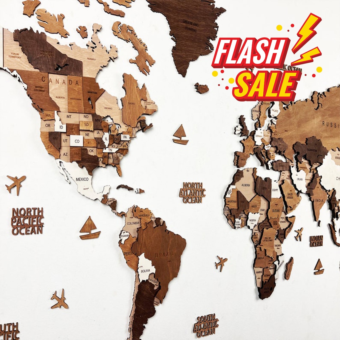 Wooden World Map Enjoy the Wood, Home Decor, World Map Wall Art, 5th ...