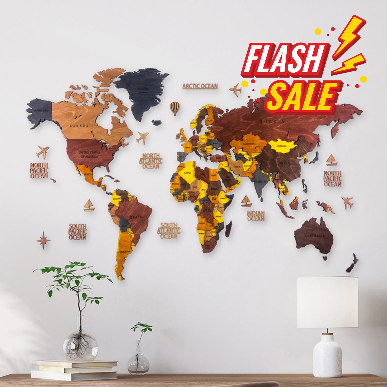 Wooden World Map Enjoy the Wood, Home Decor, World Map Wall Art, 5th ...