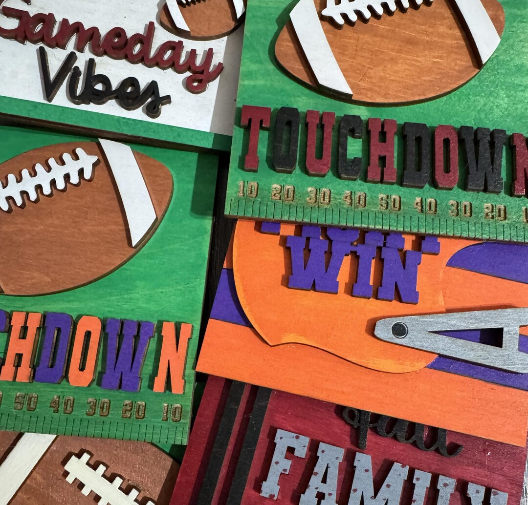 Hand‑painted Football Wood Tile Set - Mix and Match, Tiered Tray Decor ...