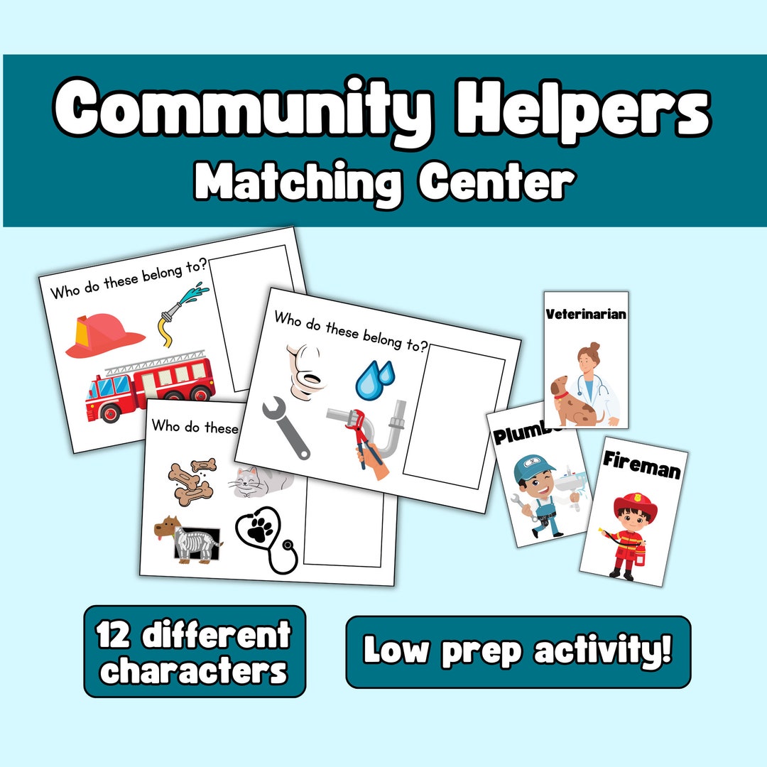 Community Helpers | Matching Center | Task Cards - Etsy