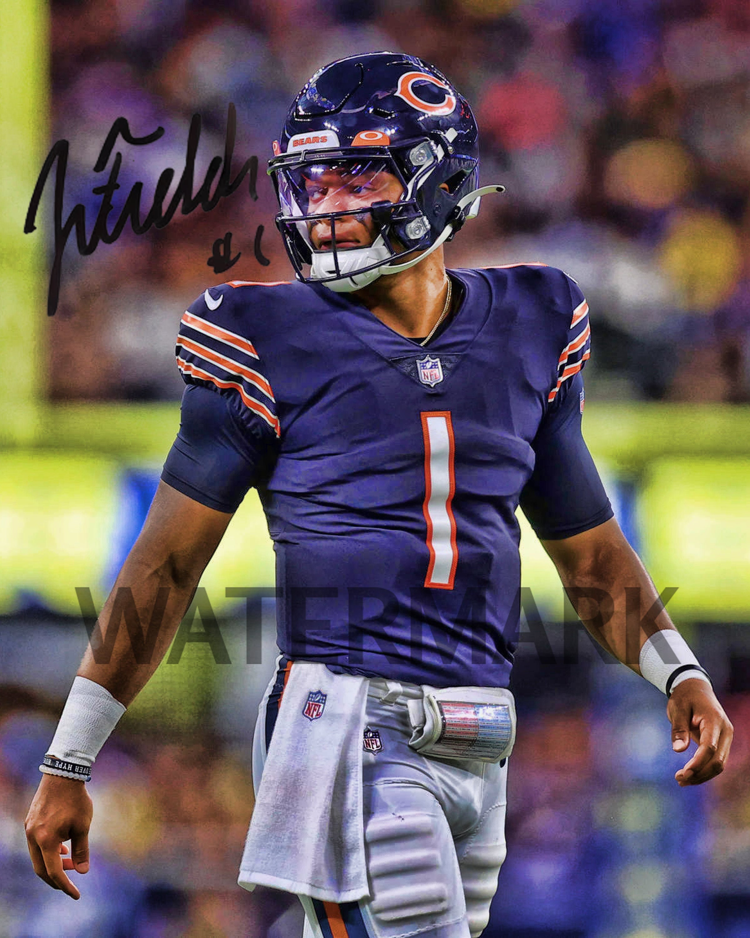Justin Fields Chicago Bears Poster Art Autographed NFL 4x6, 5x7, 8x10 ...