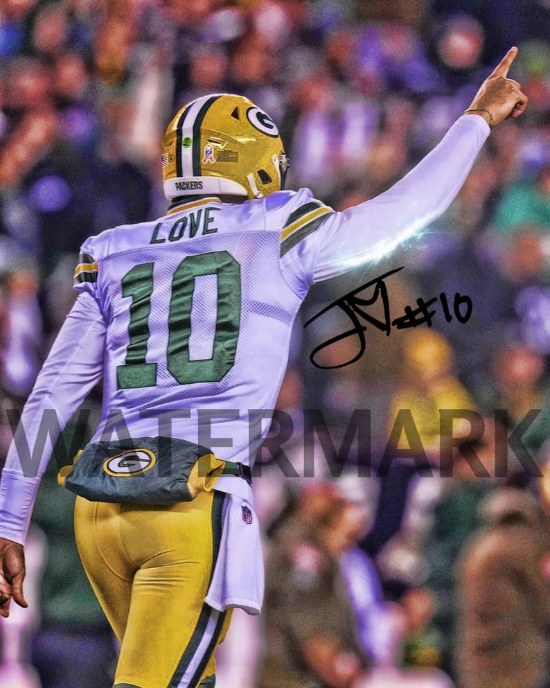 Jordan Love Green Bay Packers Poster Art Autographed NFL 4x6, 5x7, 8x10 ...