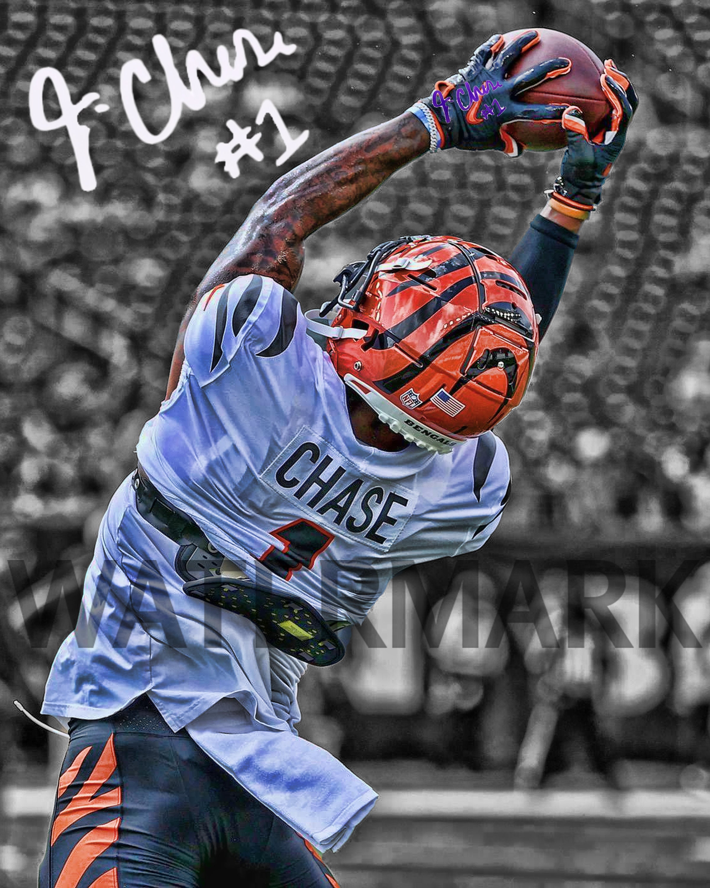 Ja'marr Chase Cincinnati Bengals Poster Art Autographed NFL 4x6, 5x7 ...
