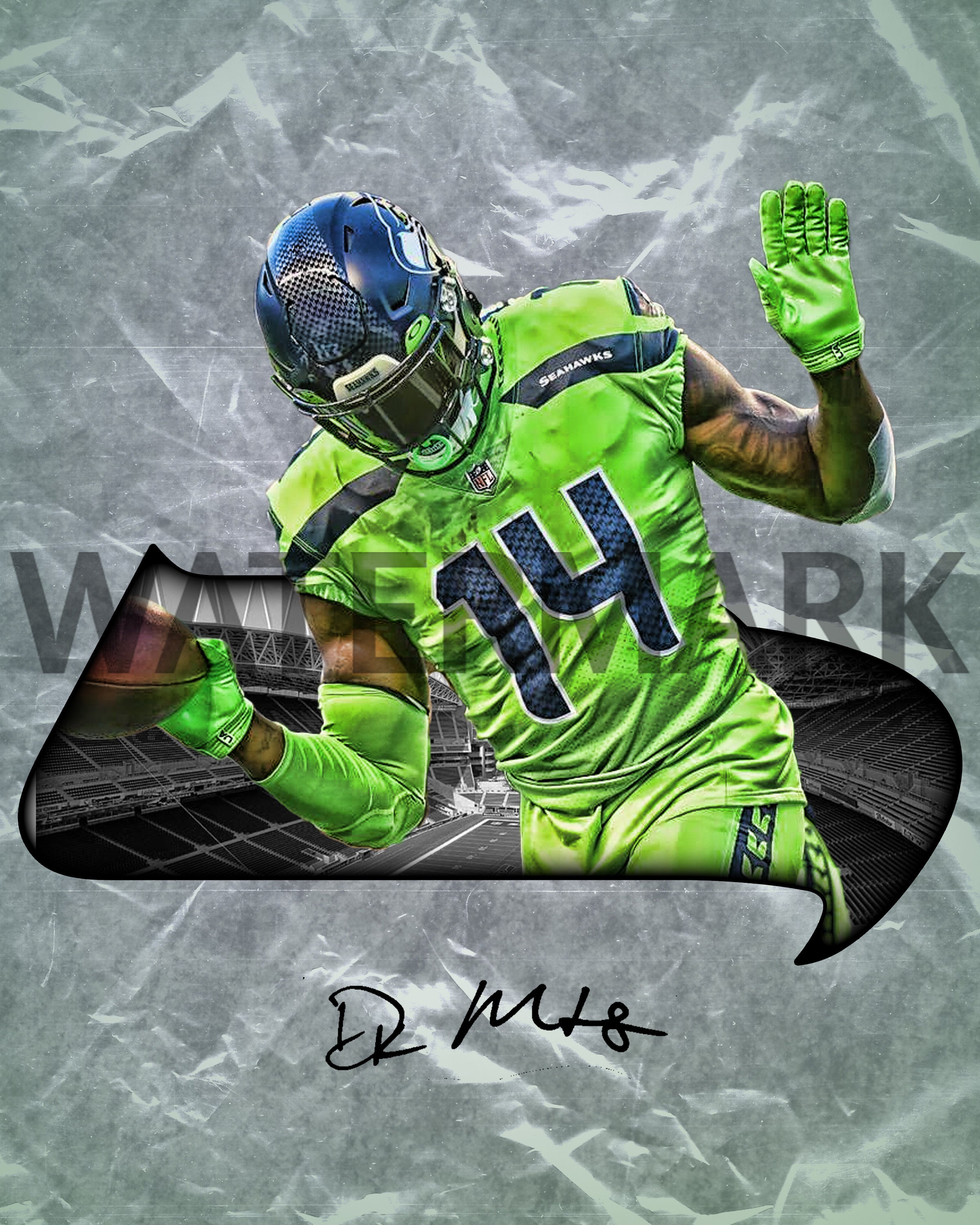 DK Metcalf Seattle Seahawks NFL Digital Print Autographed RP Poster Art ...