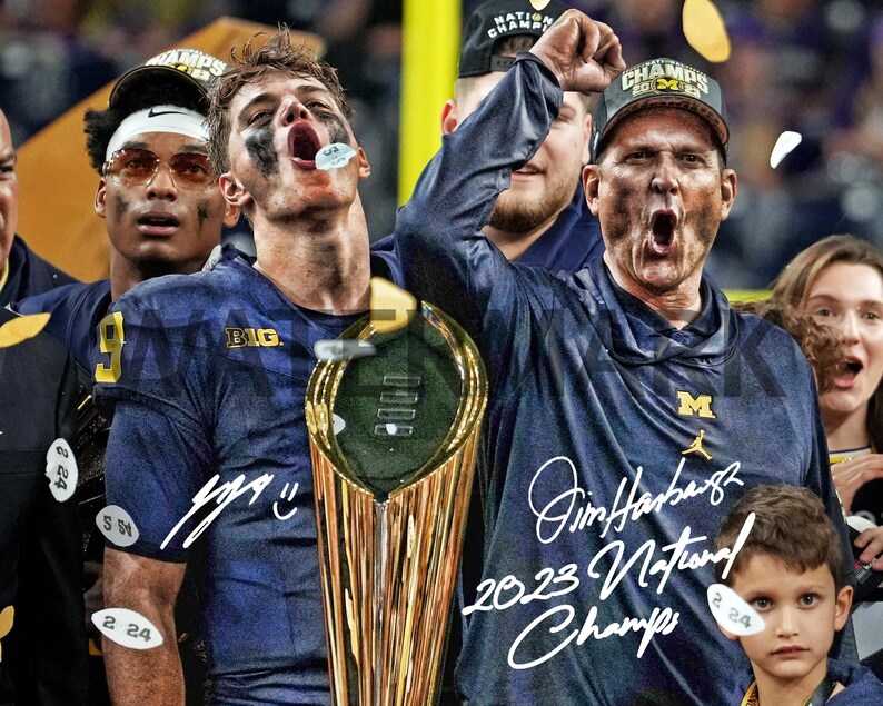 JJ Mccarthy and Jim Harbaugh Michigan Wolverines National Champions ...