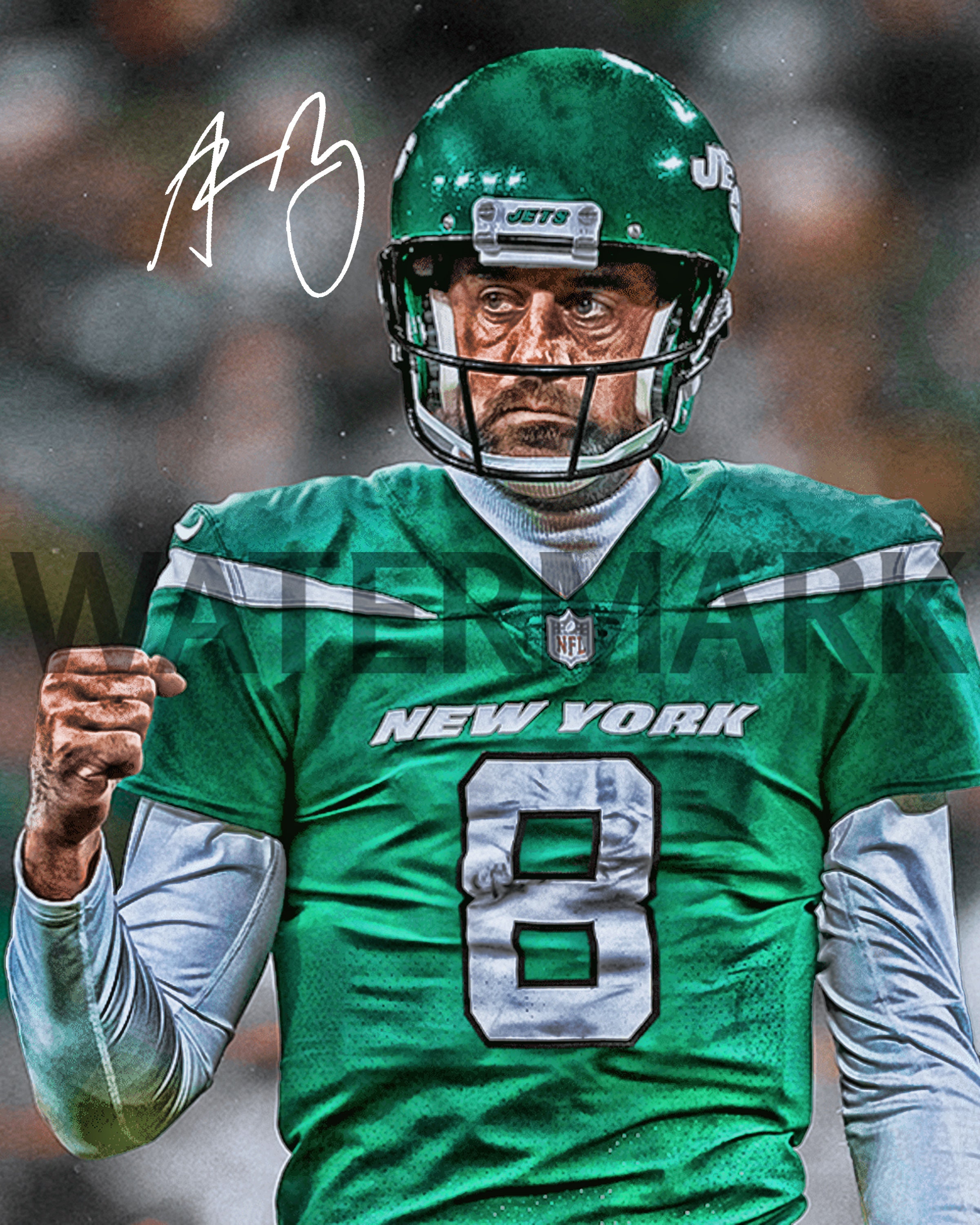 Aaron Rodgers New York Jets Poster Art Autographed NFL 4x6, 5x7, 8x10 ...