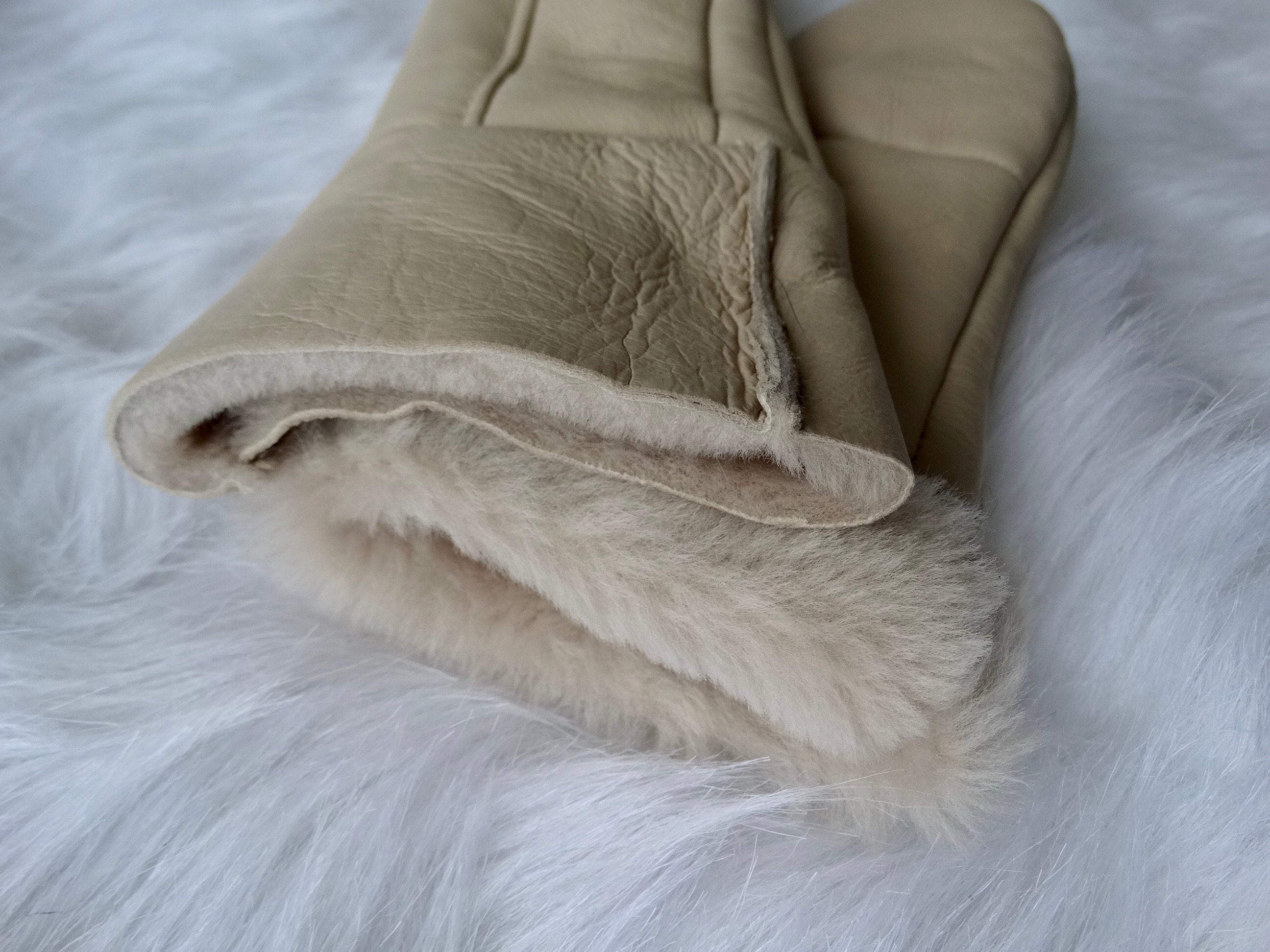 Warm Shearling Sheepskin Leather Women's Mittens Premium Real Lambskin ...