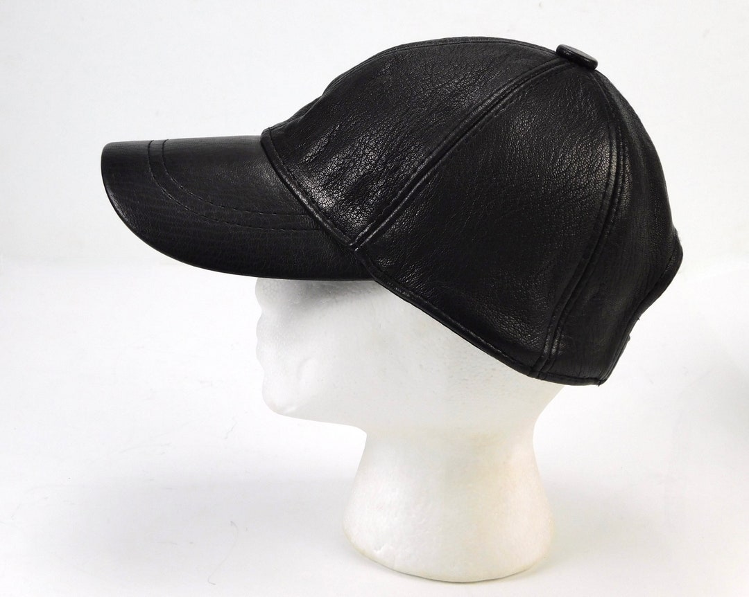 Gorgeous 100% Leather Real Black Baseball Cap Leather Womens Hat Sizes ...