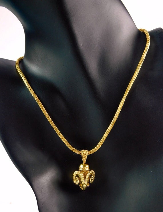 Greek 18k heavy Gold Mesh Chain Large Lucky Ram Head … - Gem