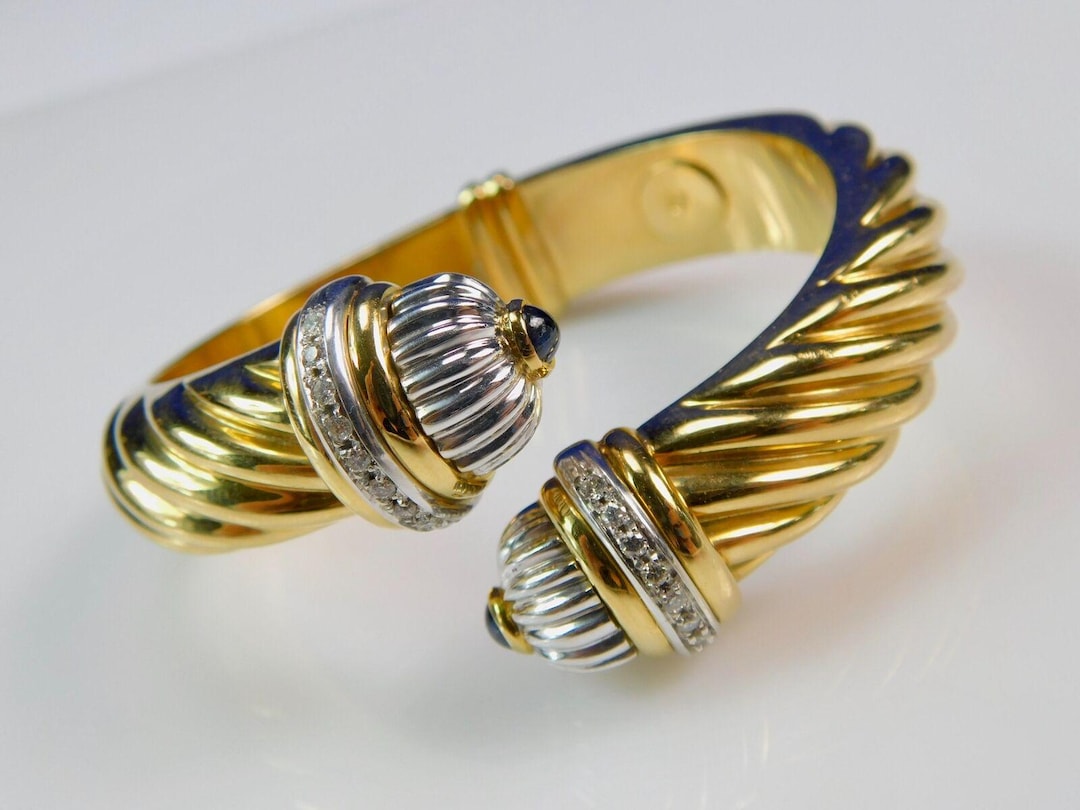 Italy Zydo by Davide Zybert 18K Gold Diamond Sapphire Twisted Bangle ...