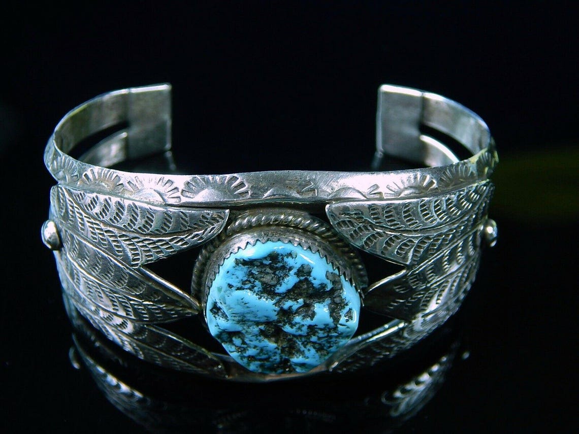 Native American Indian Navajo H. JONES Sterling Silver Stone Bracelet ...