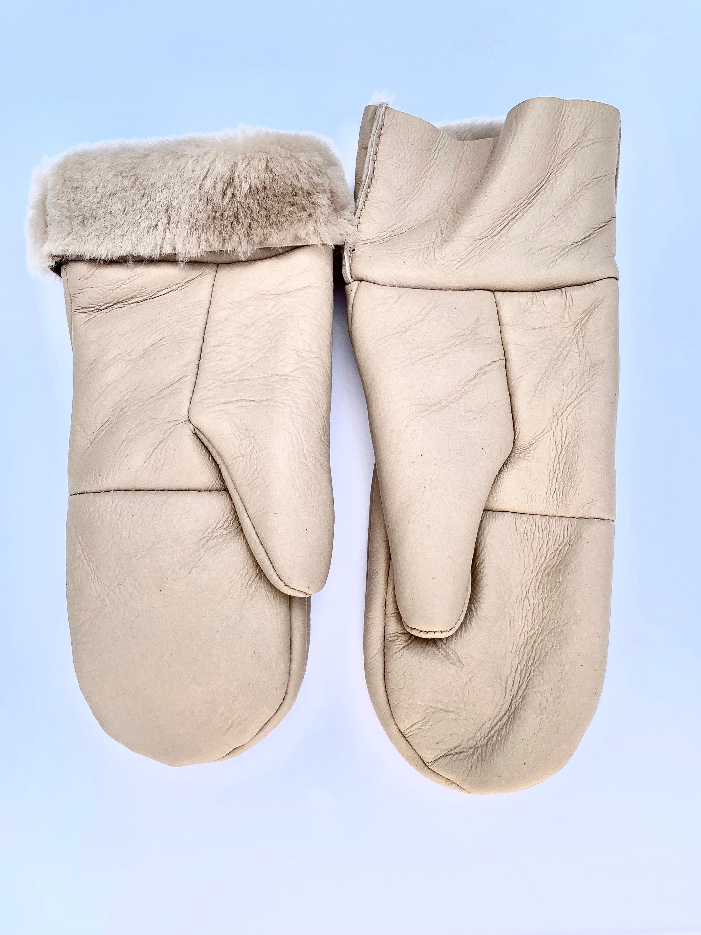 Warm Shearling Sheepskin Leather Women's Mittens Premium Real Lambskin ...