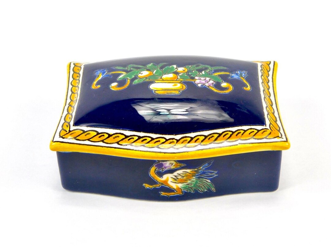 Vintage French France Gien Porcelain Trinket Candy Jewelry Box Case ...