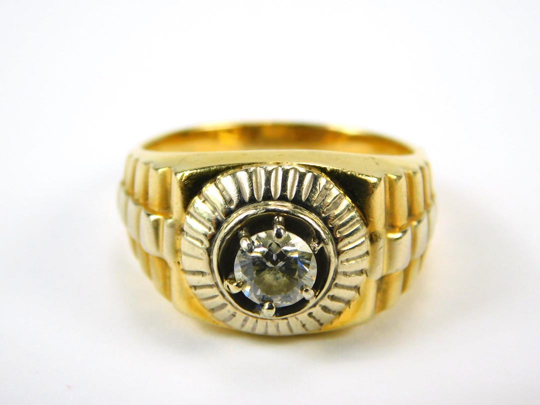 14K Yellow Gold Presidential Style Solitaire Diamond Mens Ring Jewelry ...