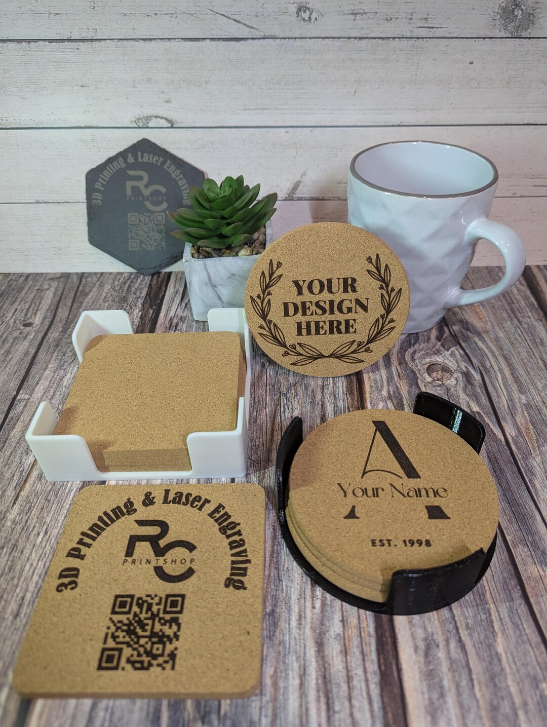 Laser Engraved Custom Cork Coasters: Personalized Business Logo - Etsy
