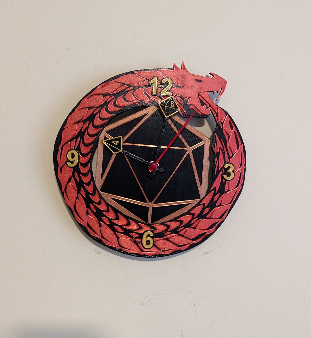 Dnd Wall Clock| 3D Printed Dragon and Dice | Dungeons and Dragons Clock ...