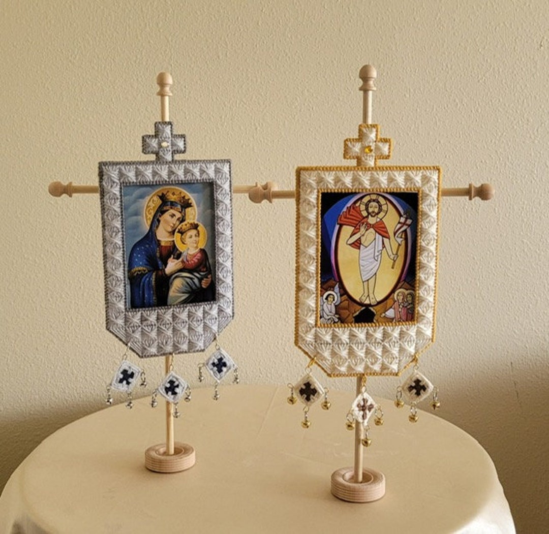 Coptic Orthodox Church Educational Procession Banner on Wooden Cross - Etsy