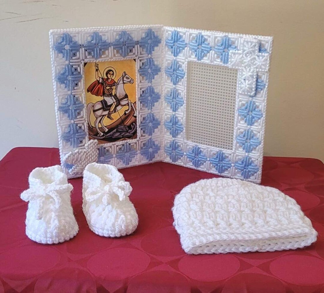 Coptic Orthodox Baptism,christening Gift Set With Hat, Shoes, Frame for ...