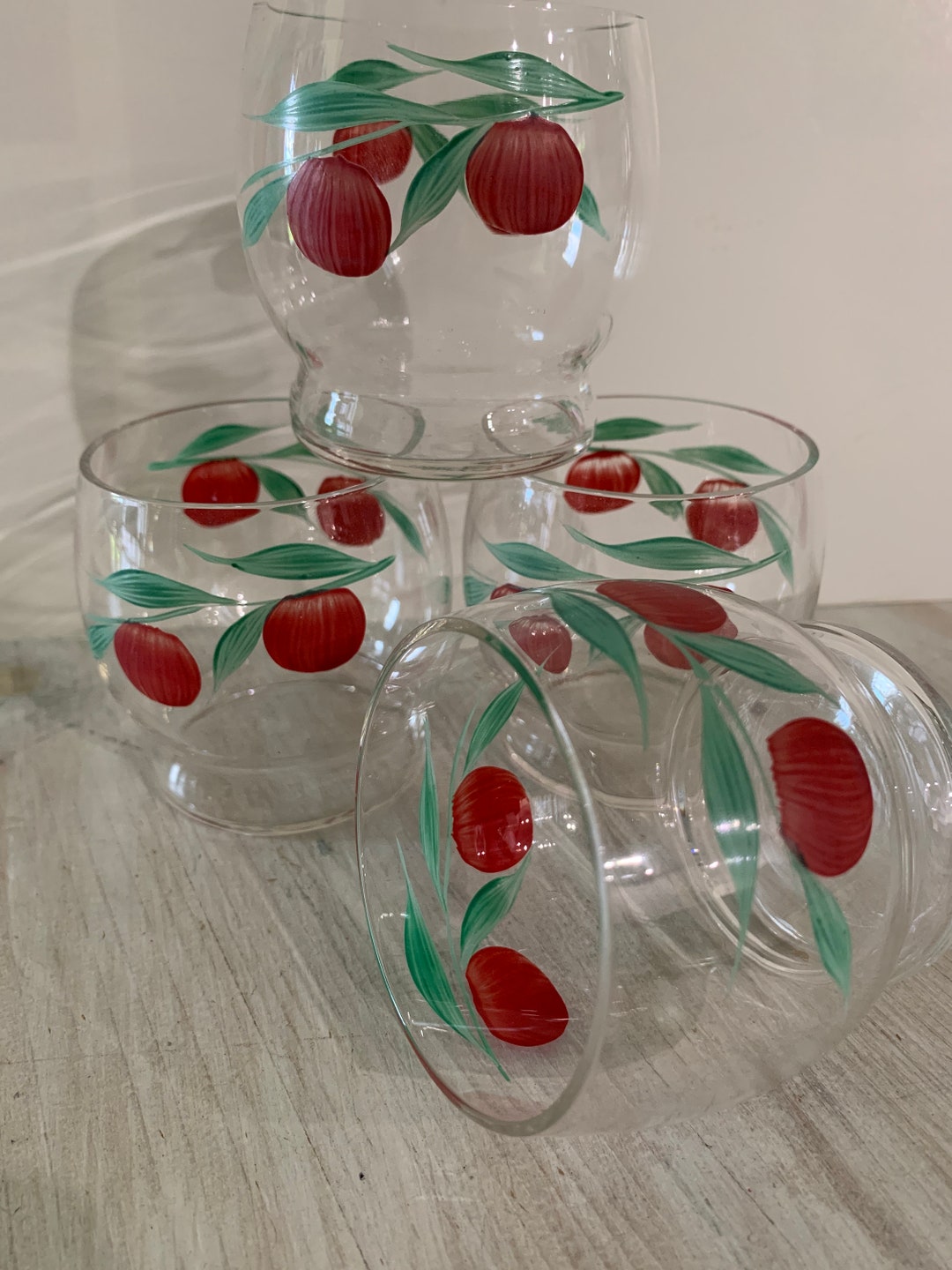 Vintage Retro 1950s Apple Juice Glasses Handpainted Red Apples. Set of ...