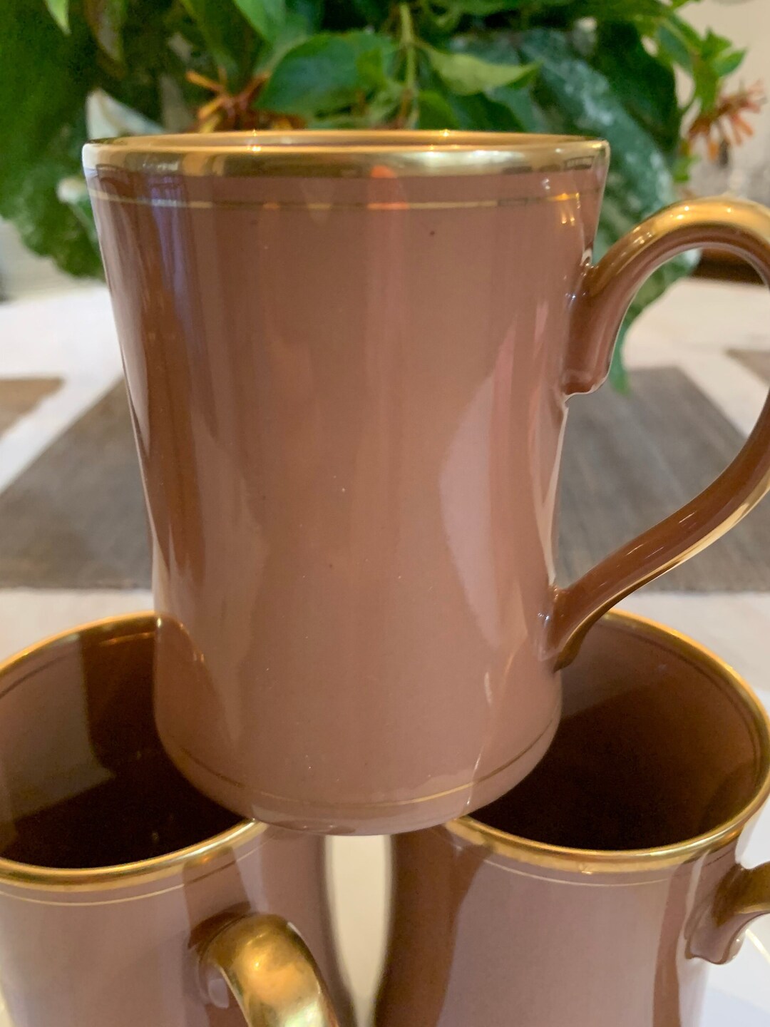 Fitz and Floyd Mid-century Modern Mocha Mugs With Gold Trim, Set of 2 ...