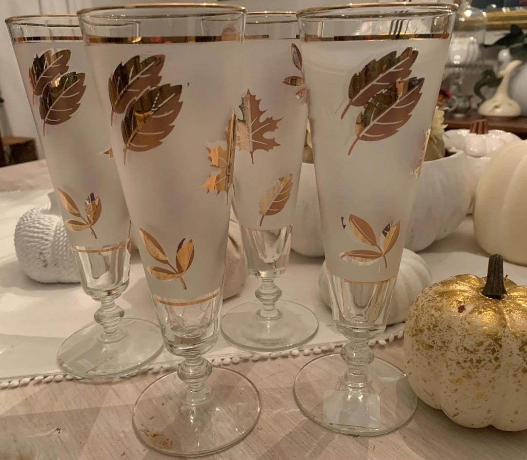 Vintage Mid-century, Modern Libby Frosted Glass With Gold Leaf Pilsner Beer Glasses. Mint ...