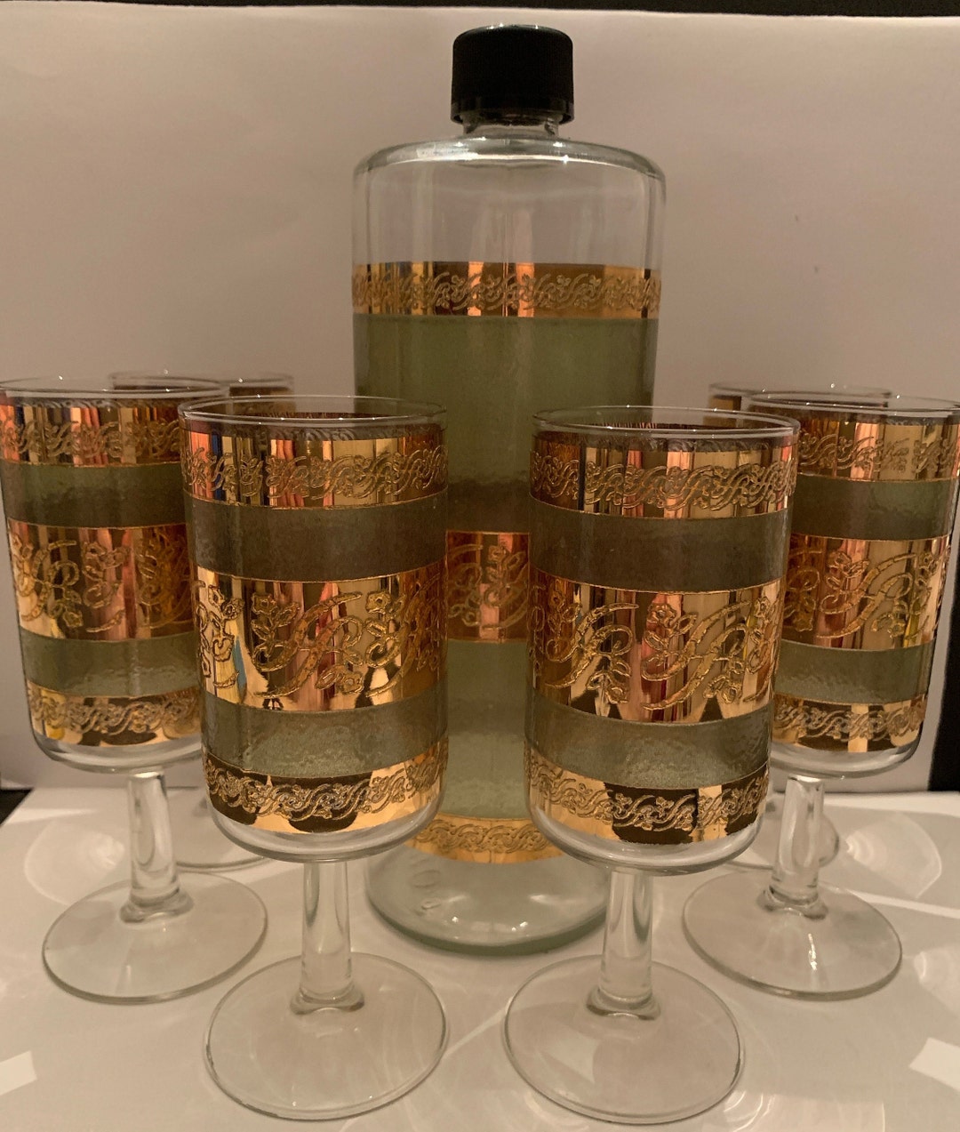 Vintage 1950s Culver Starlyte Green and Gold Wine/cocktail Glasses and ...