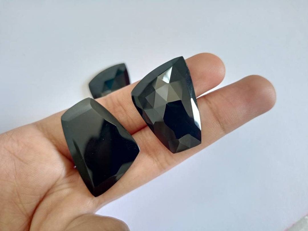 Black Onyx Fancy Shape Onyx One Side Rose Cut Faceted Stone - Etsy