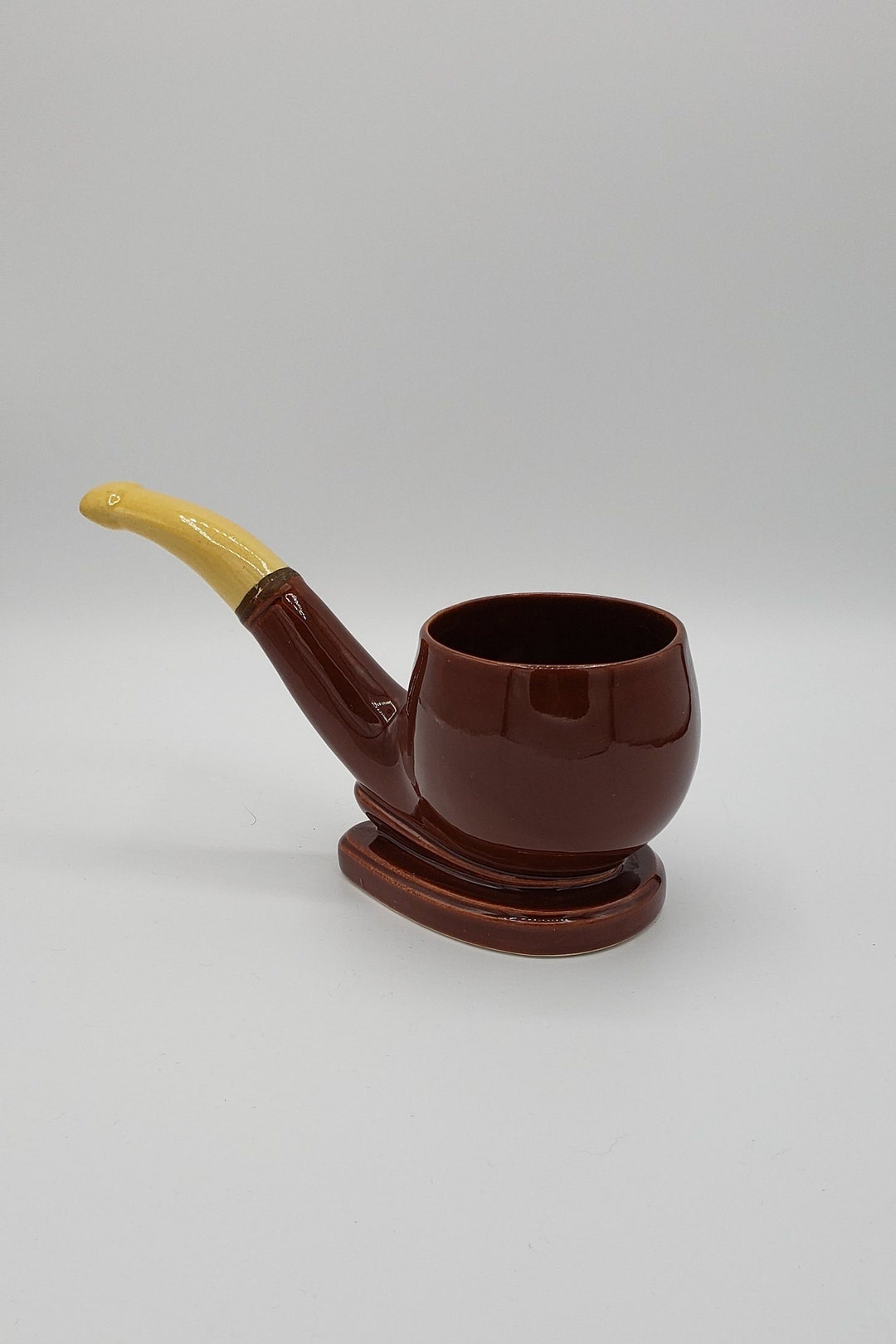 1970s Brown and Ivory Ceramic Pipe Planter / Vessel / Desk Accessory ...