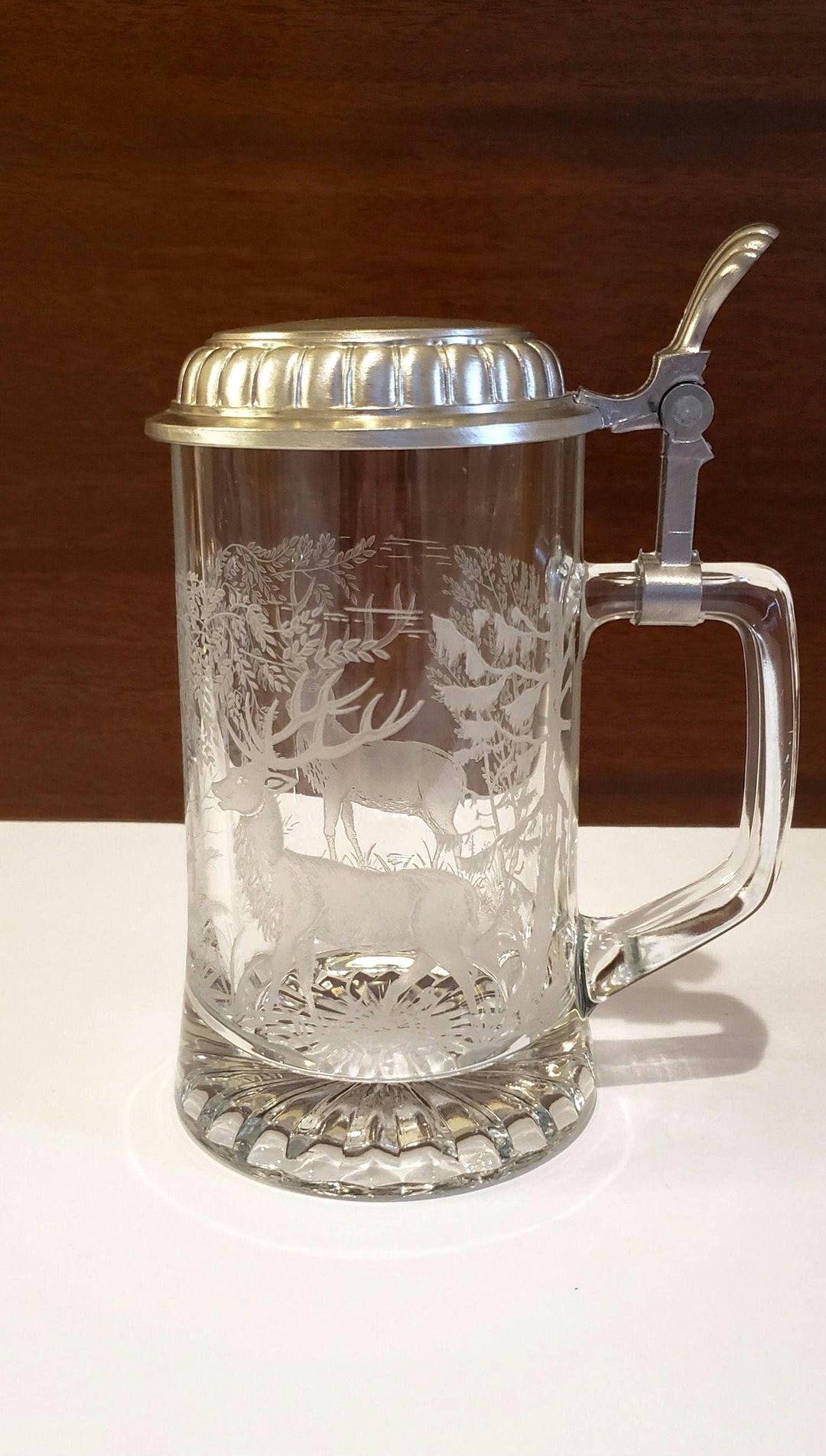 Clear Glass Etched Beer Stein With Lid - Etsy