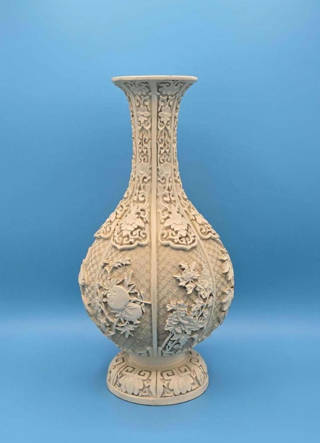 1980s Reproduction of a Detailed Carved Asian Dynasty Cinnabar Footed ...