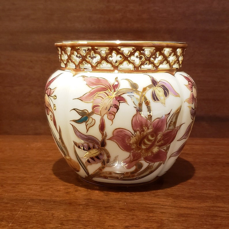 Small Vintage Porcelain Cache Pot Vase Created in Zsolnay, Hungary ...