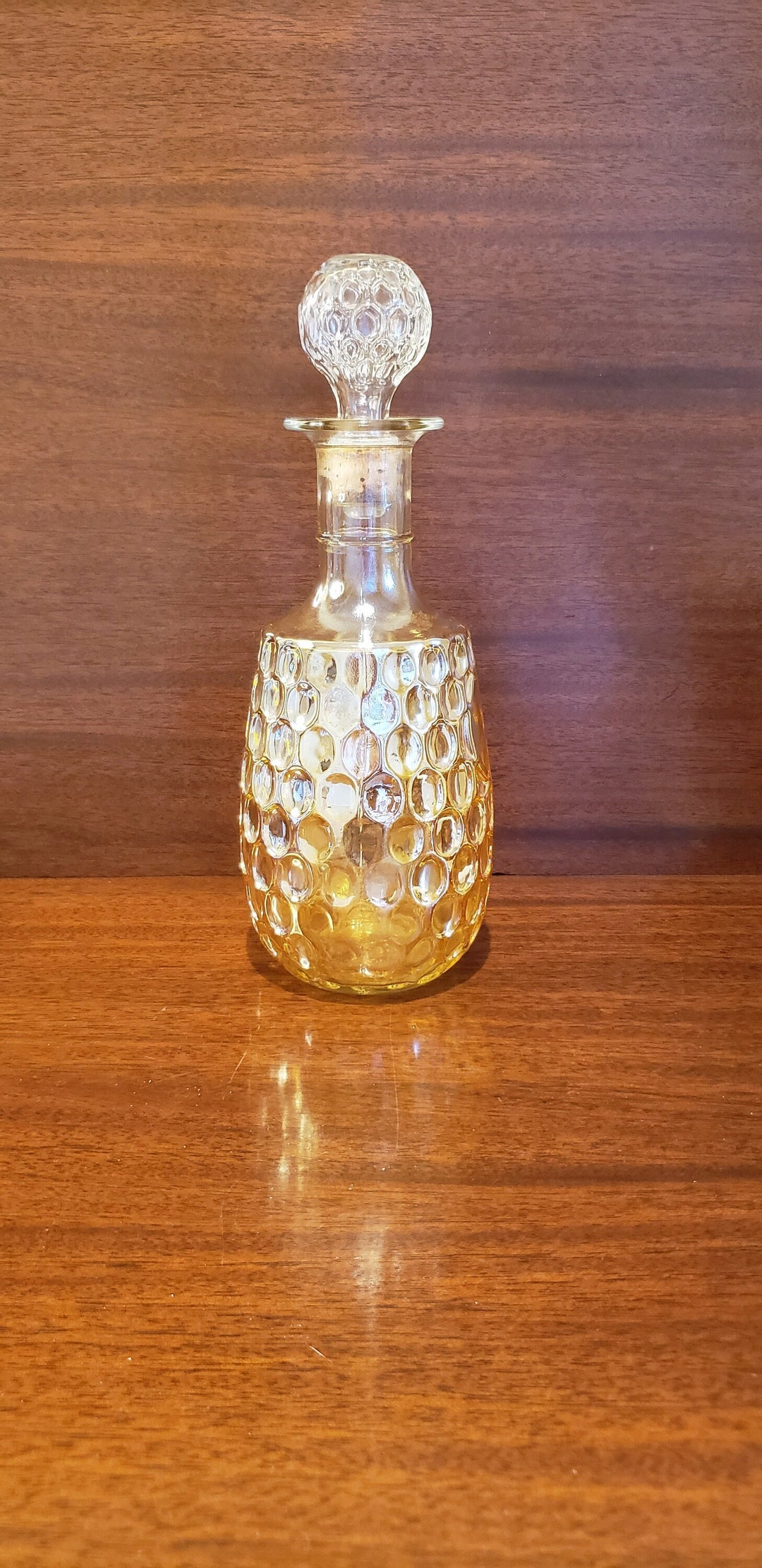 Iridescent Marigold / Amber Carnival Glass Decanter in a Thumbprint ...