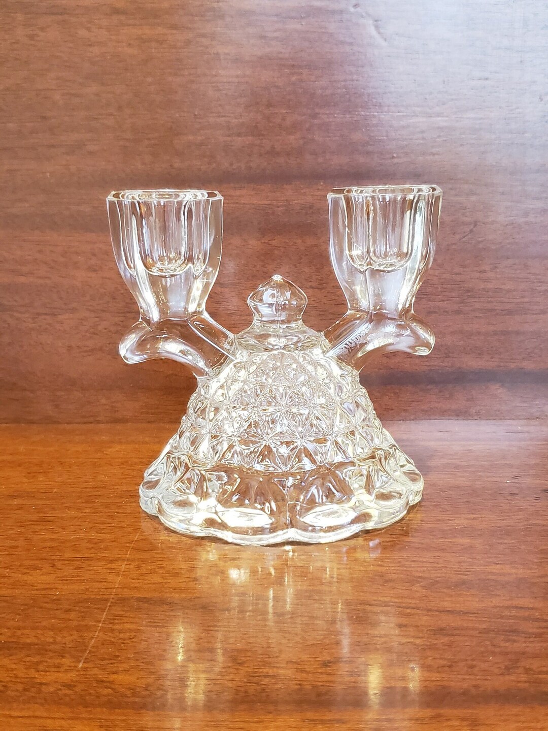 Double Candlestick Holder in the Laced Edge Clear Pattern by Imperial ...