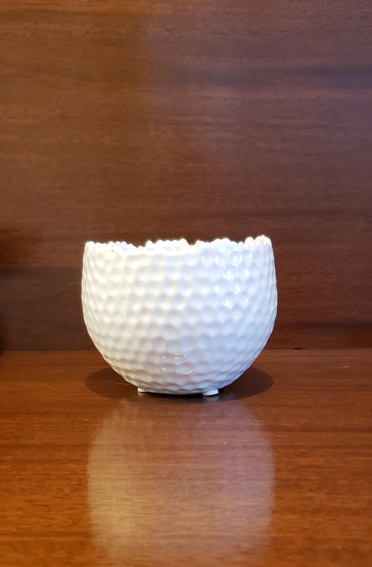 White Dimpled Ceramic Planter Cachepot Bowl With Irregular Rim - Etsy