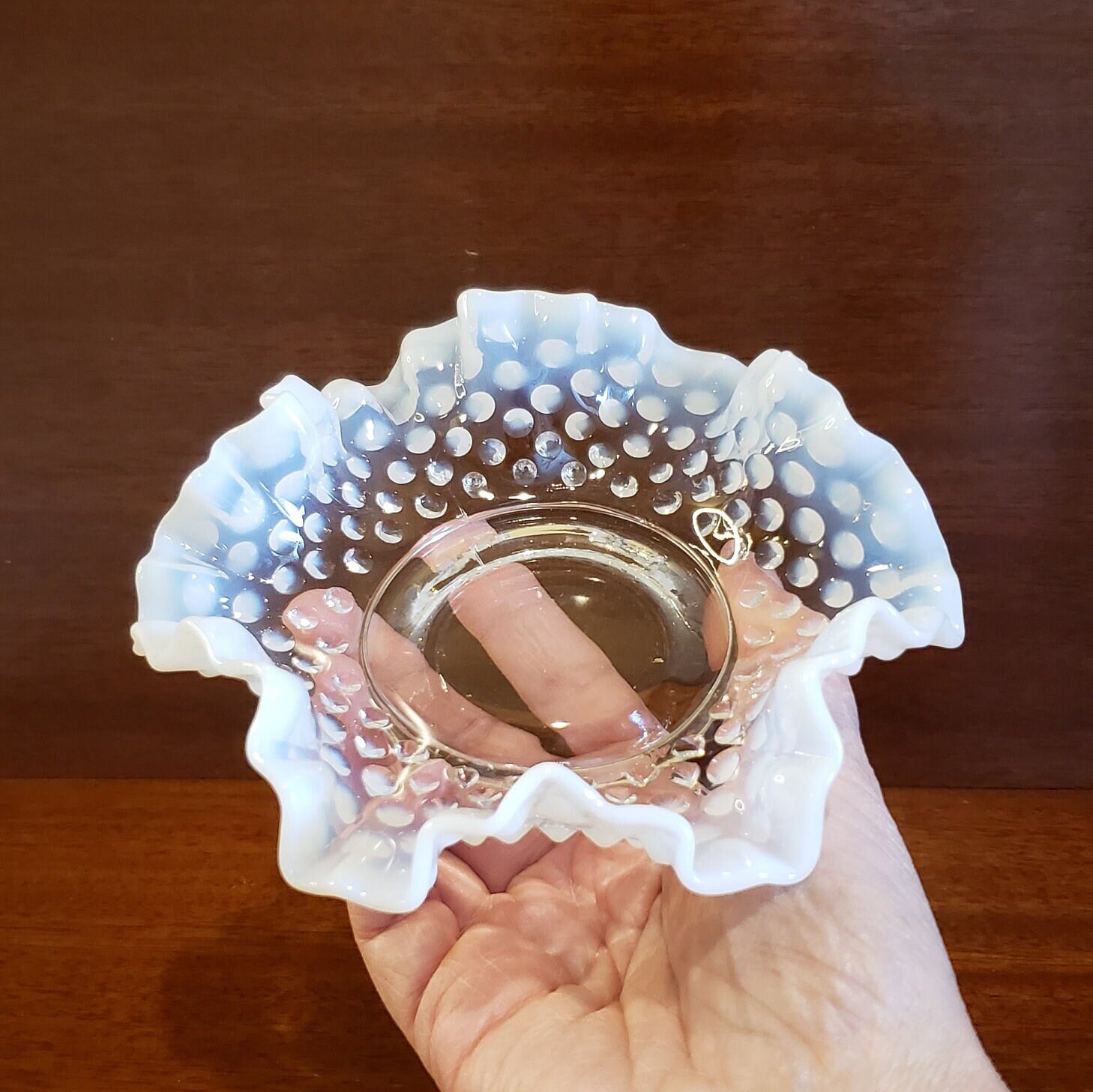 Fenton Vintage 1950s Opalescent Hobnail Candy Bonbon Dish With Ruffled ...