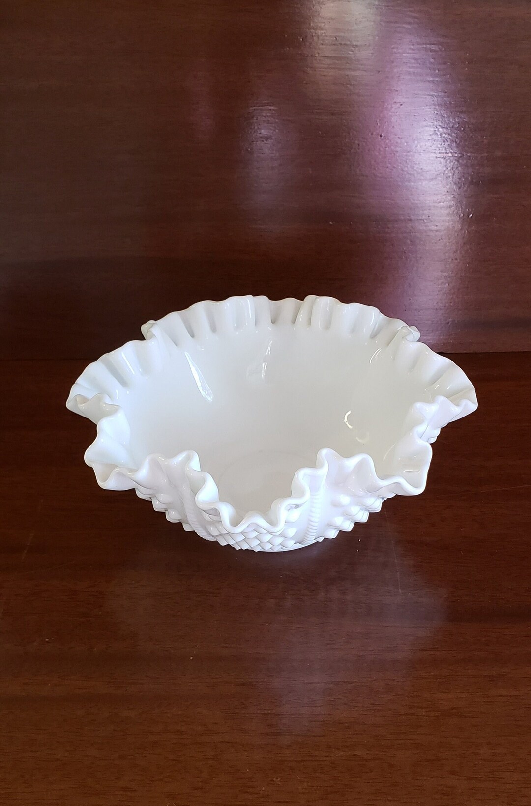 Fenton Vintage Milk Glass Hobnail Ruffled and Crimped Rim Stunning ...
