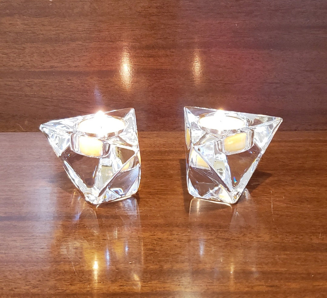 Orrefors Triangular Shaped Tea Light Holders, Set of Two - Etsy