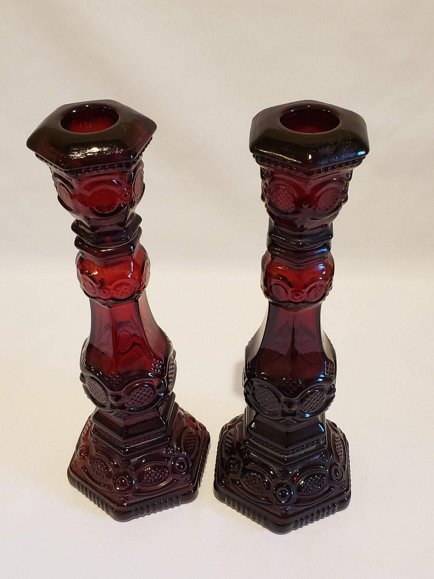 Avon Accents Deep Ruby Red Candle Stick Holders Salt and - Etsy