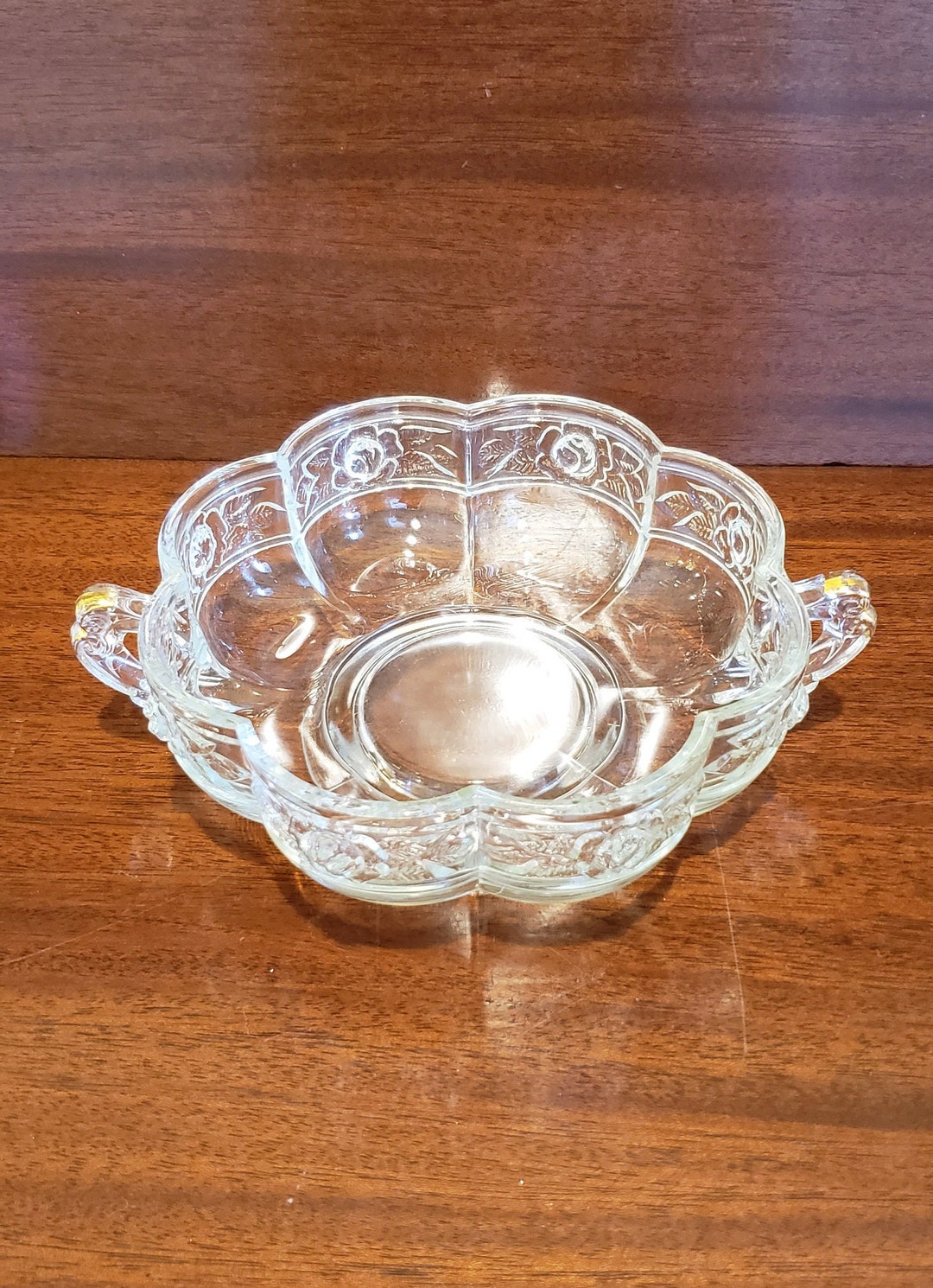 Jeannette Aztec Rose Design Footed Clear Glass Candy Dish - Etsy