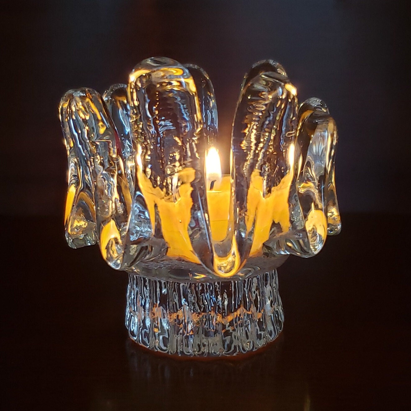 Vintage Kosta Boda Clear Glass Sunflower Tea Light Holder Made in ...