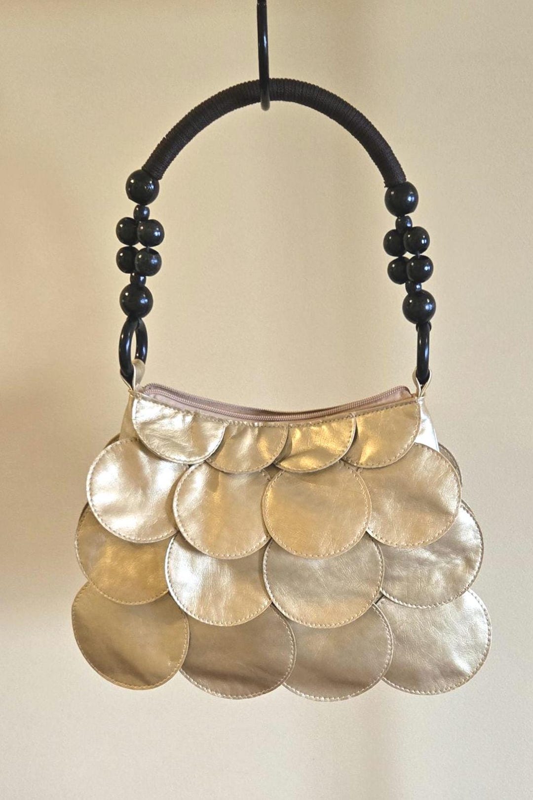 1980s Retro Over Shoulder Purse in Gold Fish Scale / Overlapping ...