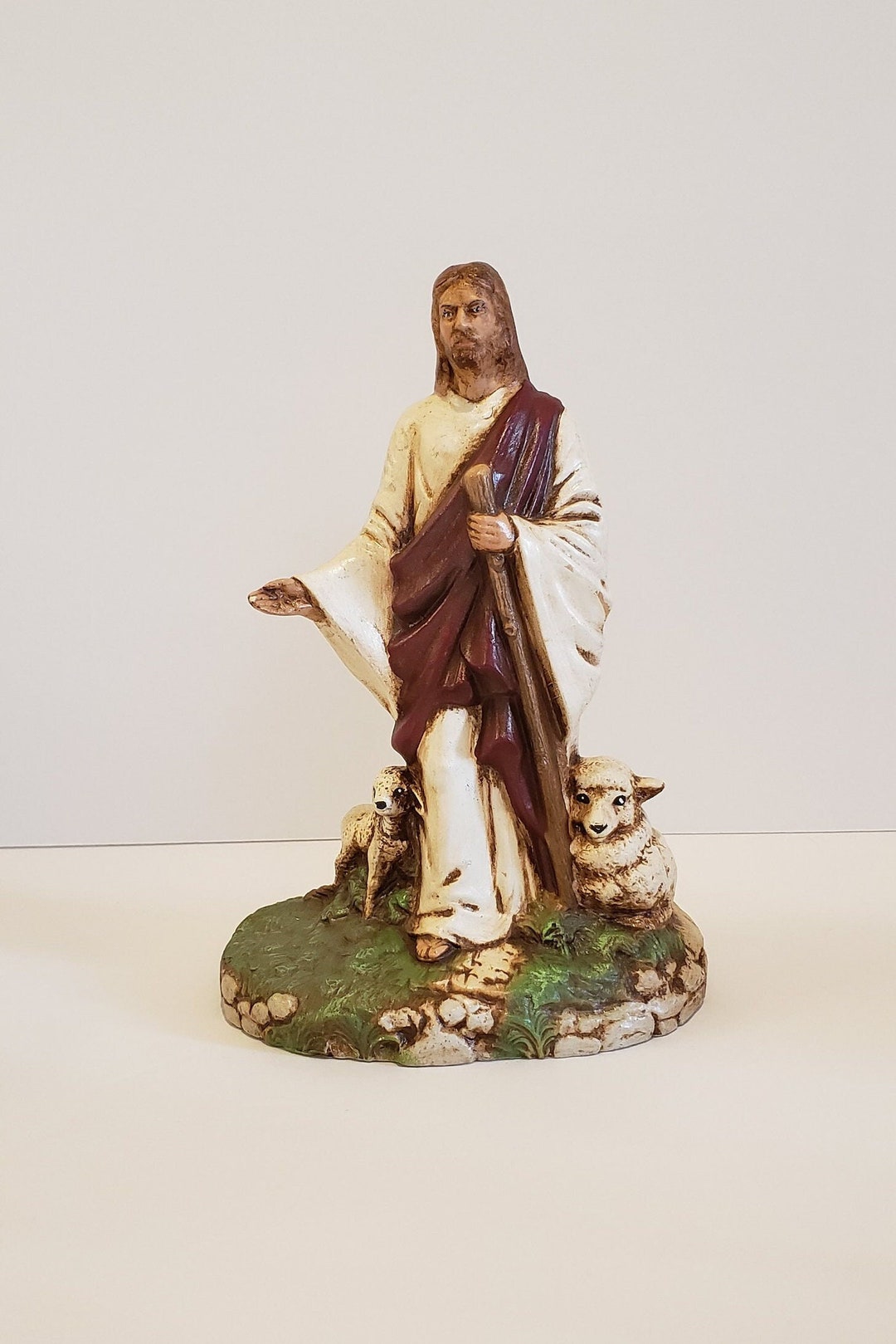 1987 Vintage Byron Molds Jesus With Lambs Ceramic Figure - Etsy