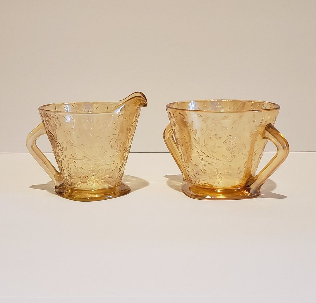Flora Gold Cream and Sugar Set in the Louisa Design by Jeannette Glass ...