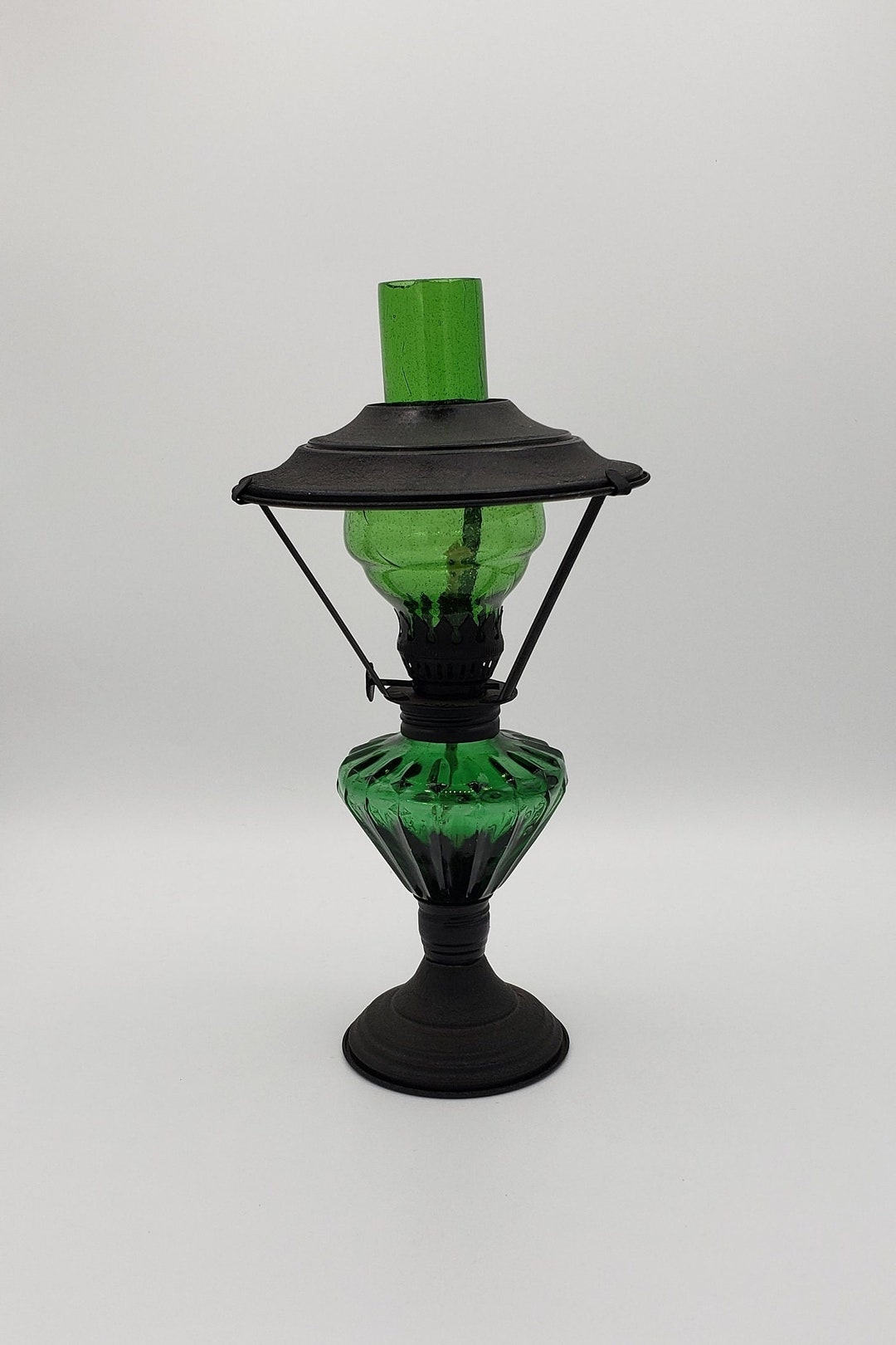 Miniature Emerald Green and Black Oil / Kerosene Lantern With Hand ...