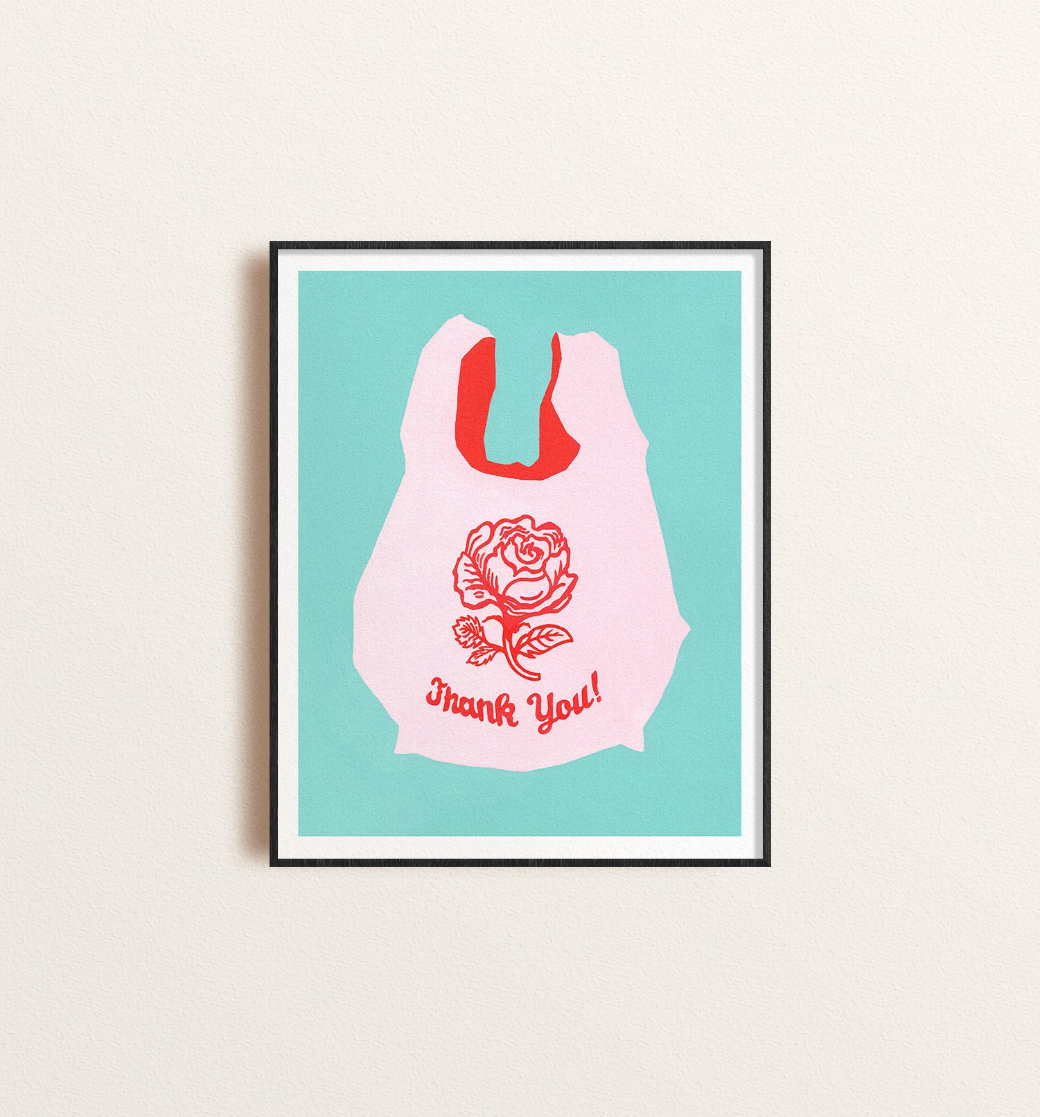 Rose Shopping Bag Art Print Thank You Plastic Bag Art | Etsy